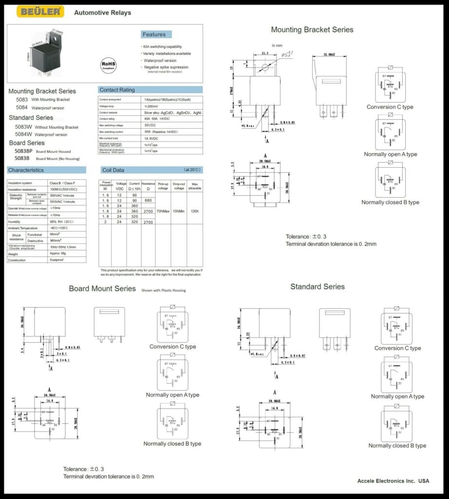 Beüler BU-5083-0000 - 40/60 Amp 12 Volt Relay with Plastic Tab, "Form C ...