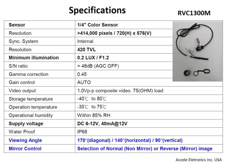 RVC1300M - Mini Waterproof Color Camera 170 Degree Viewing Angle ...